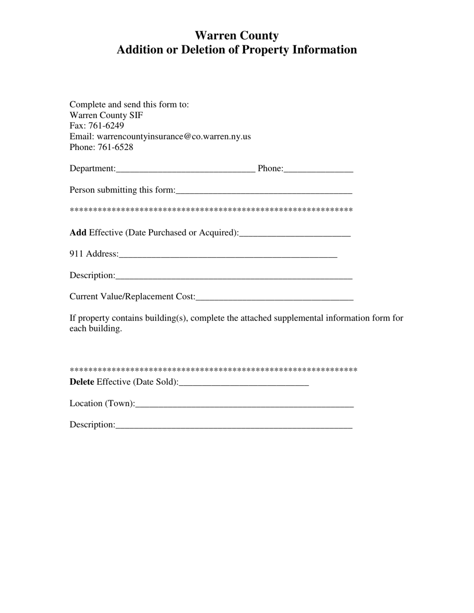 Warren County, New York Addition or Deletion of Property Information ...