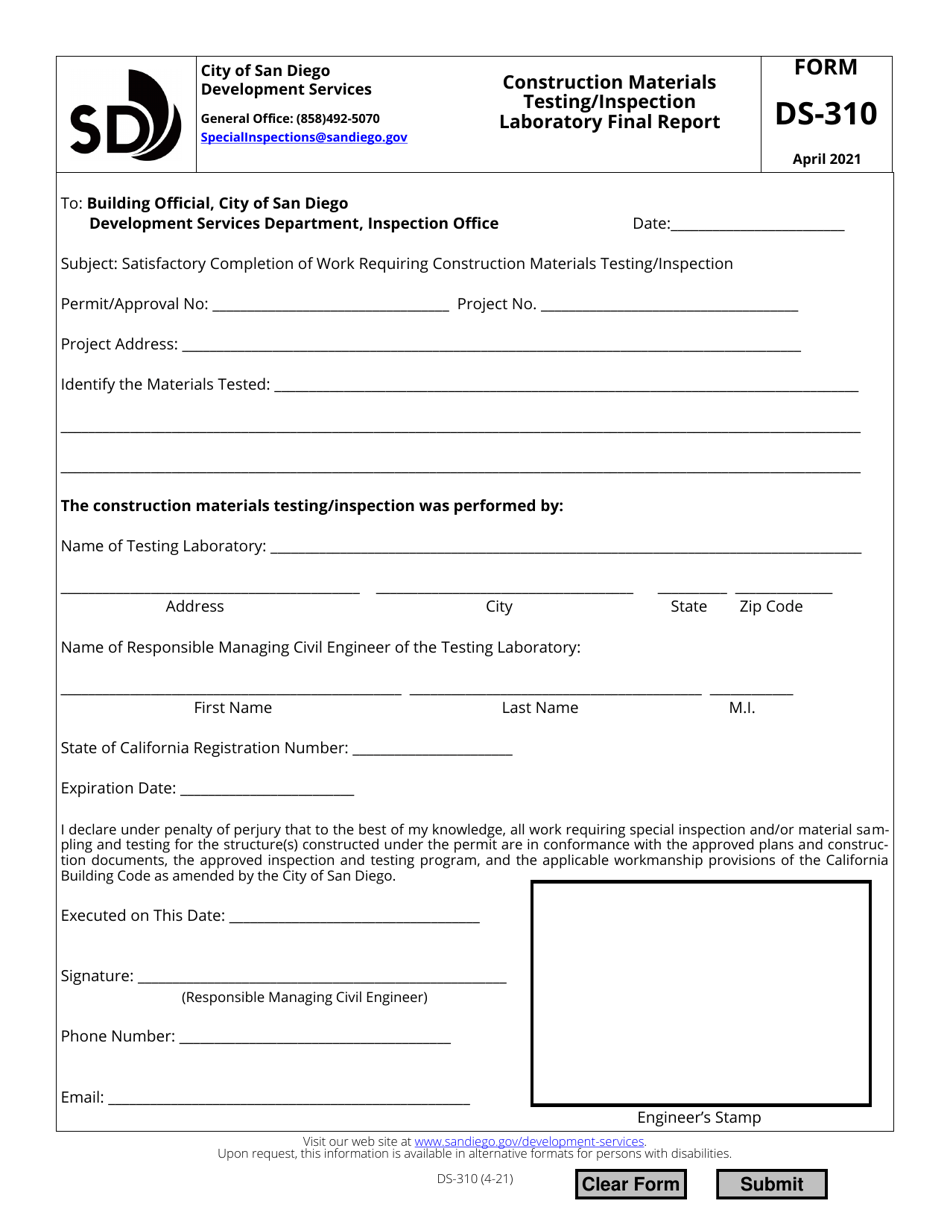 Form DS-310 - Fill Out, Sign Online and Download Fillable PDF, City of ...