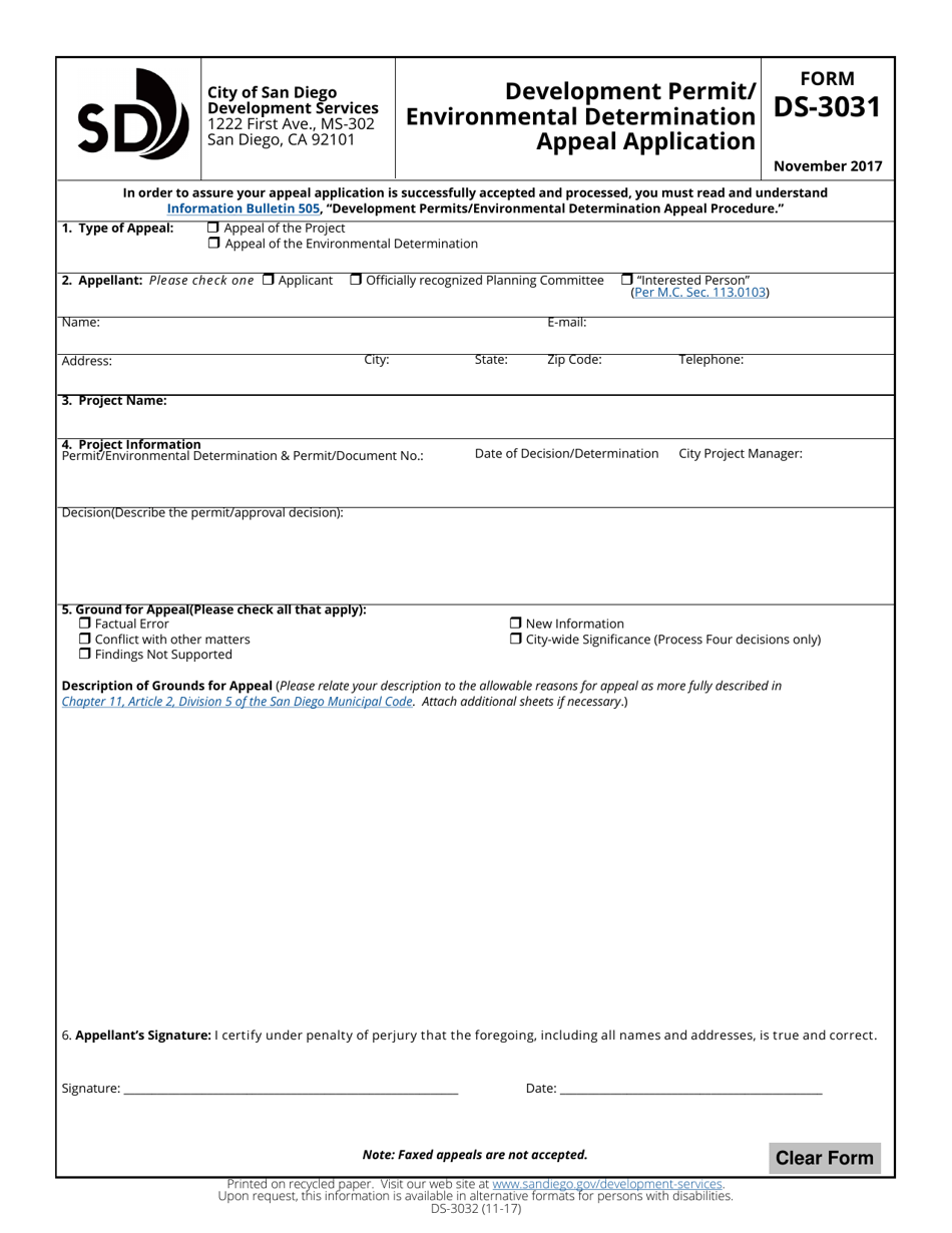 Form DS-3031 - Fill Out, Sign Online and Download Fillable PDF, City of ...