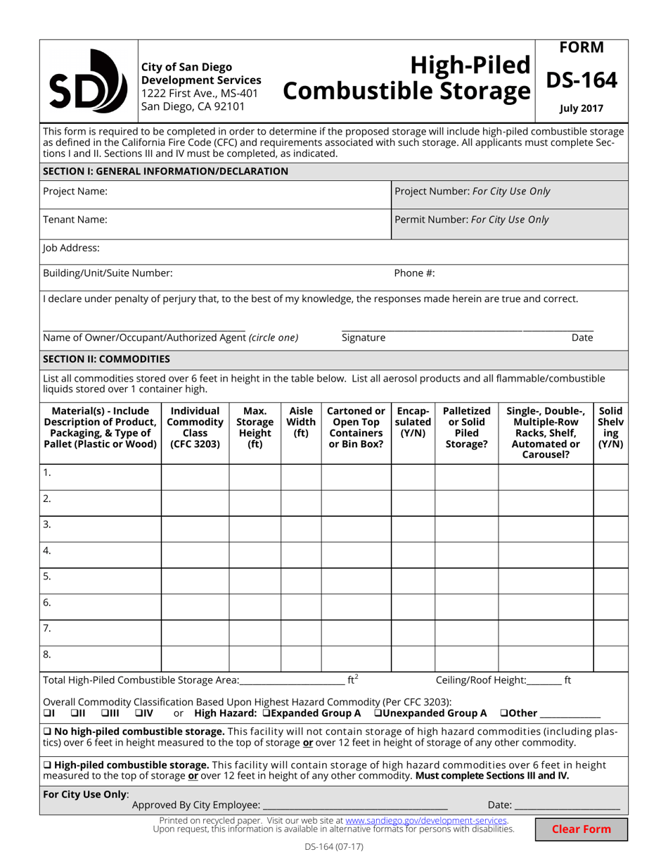 Form DS-164 - Fill Out, Sign Online and Download Fillable PDF, City of ...