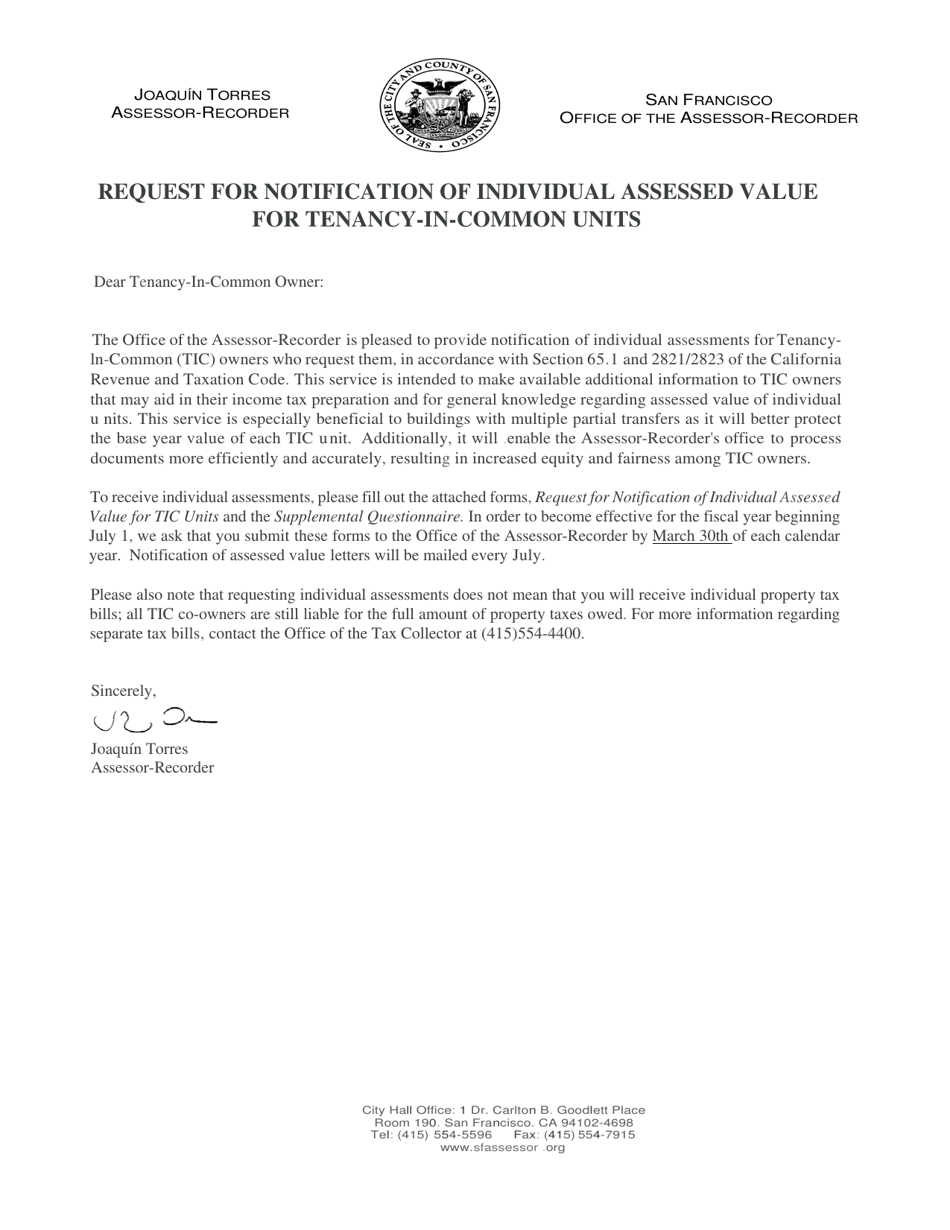 City and County of San Francisco, California Request for Notification ...