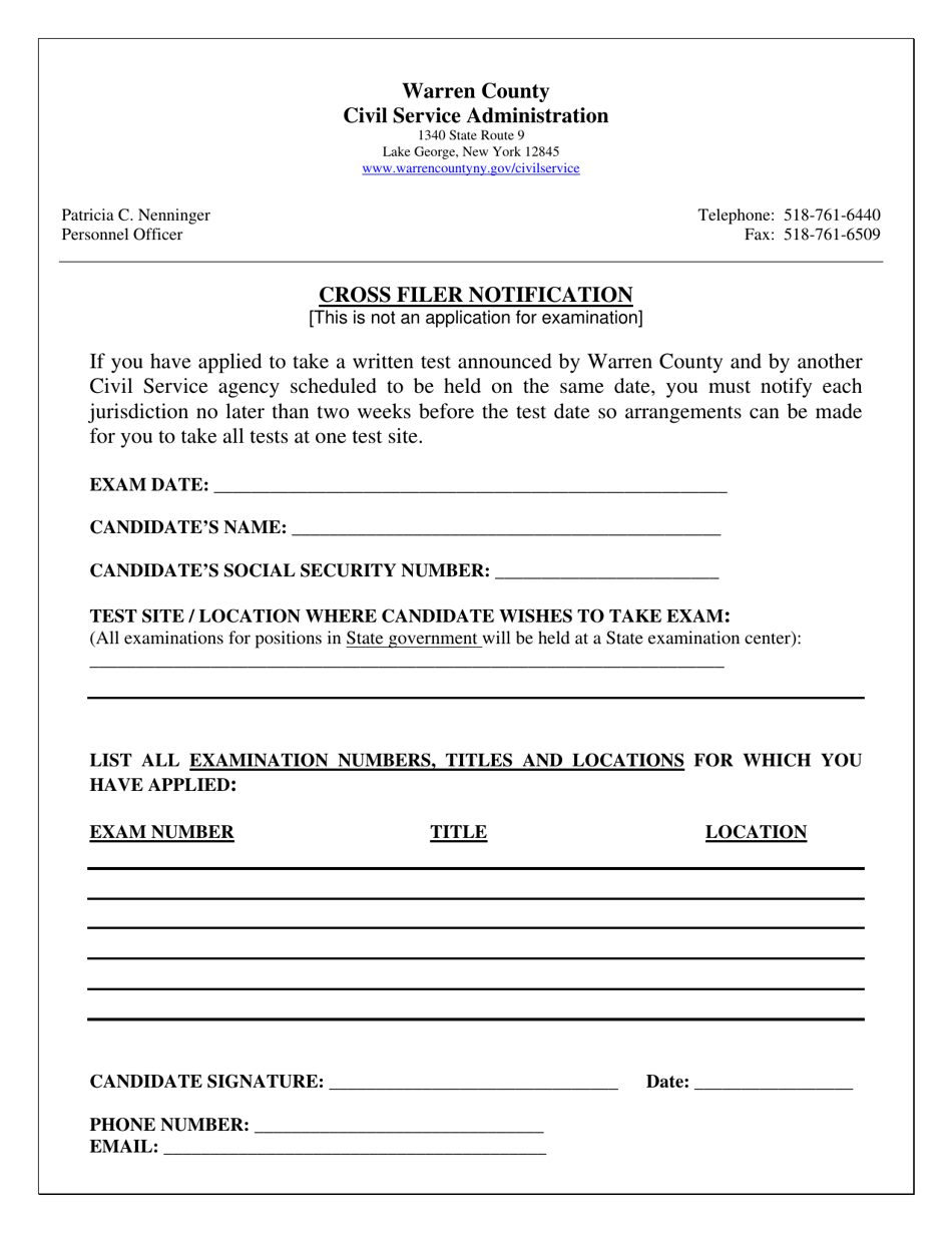 Warren County, New York Cross Filer Notification - Fill Out, Sign ...