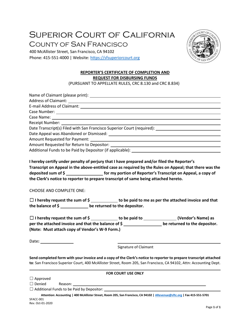 Form SFACC-001 - Fill Out, Sign Online and Download Printable PDF ...
