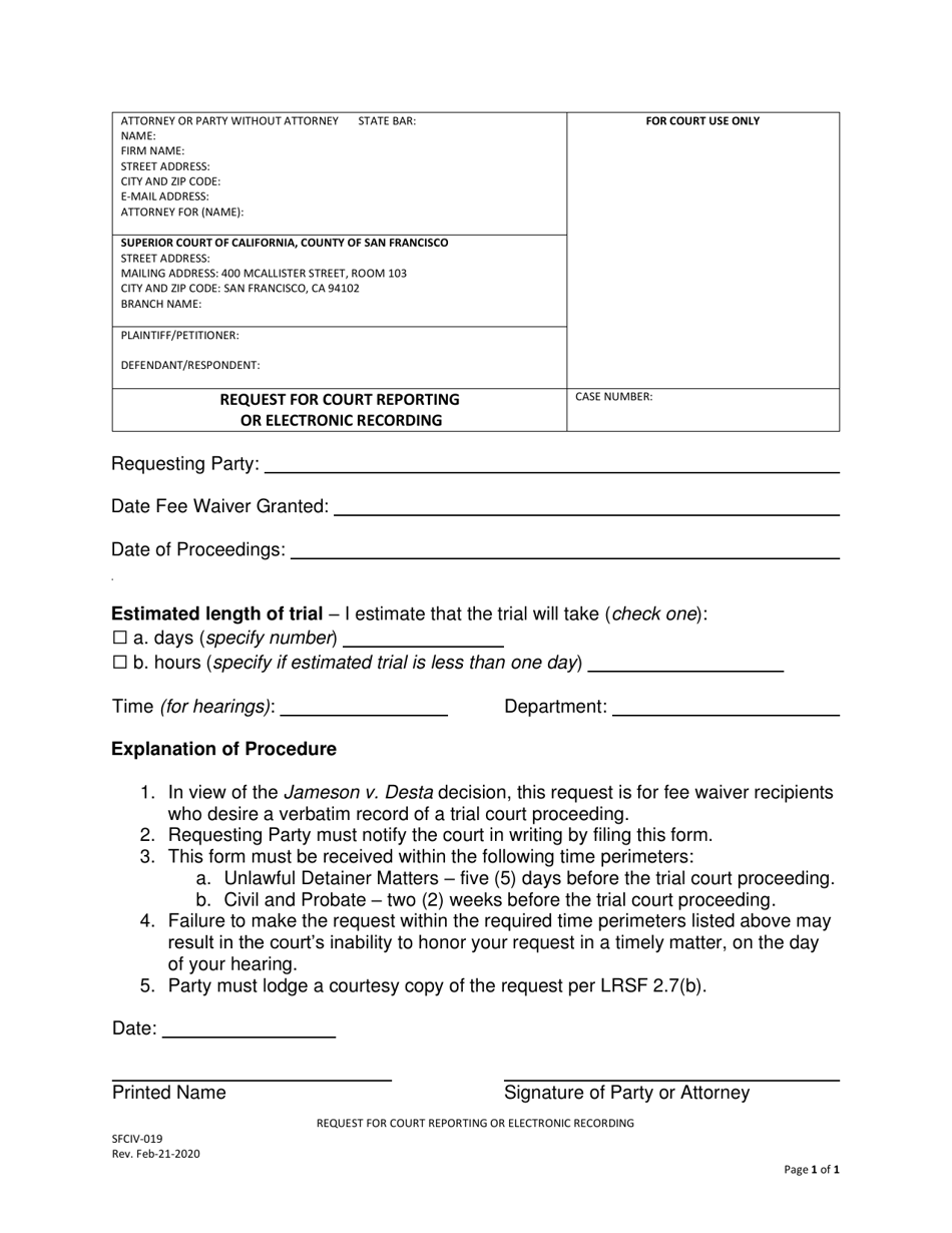 Form SFCIV-019 - Fill Out, Sign Online and Download Printable PDF ...