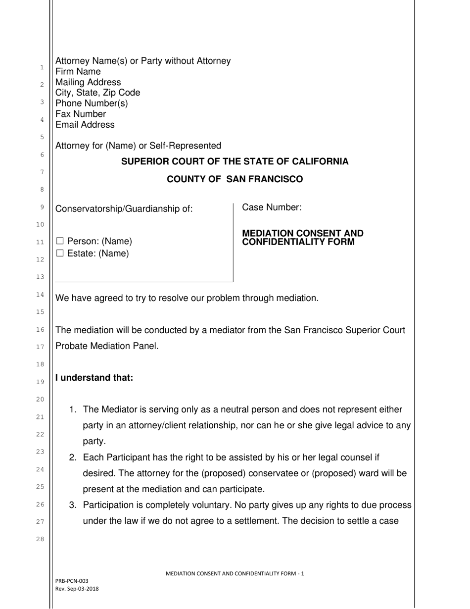 Form PRB-PCN-003 - Fill Out, Sign Online and Download Printable PDF, County of San Francisco ...