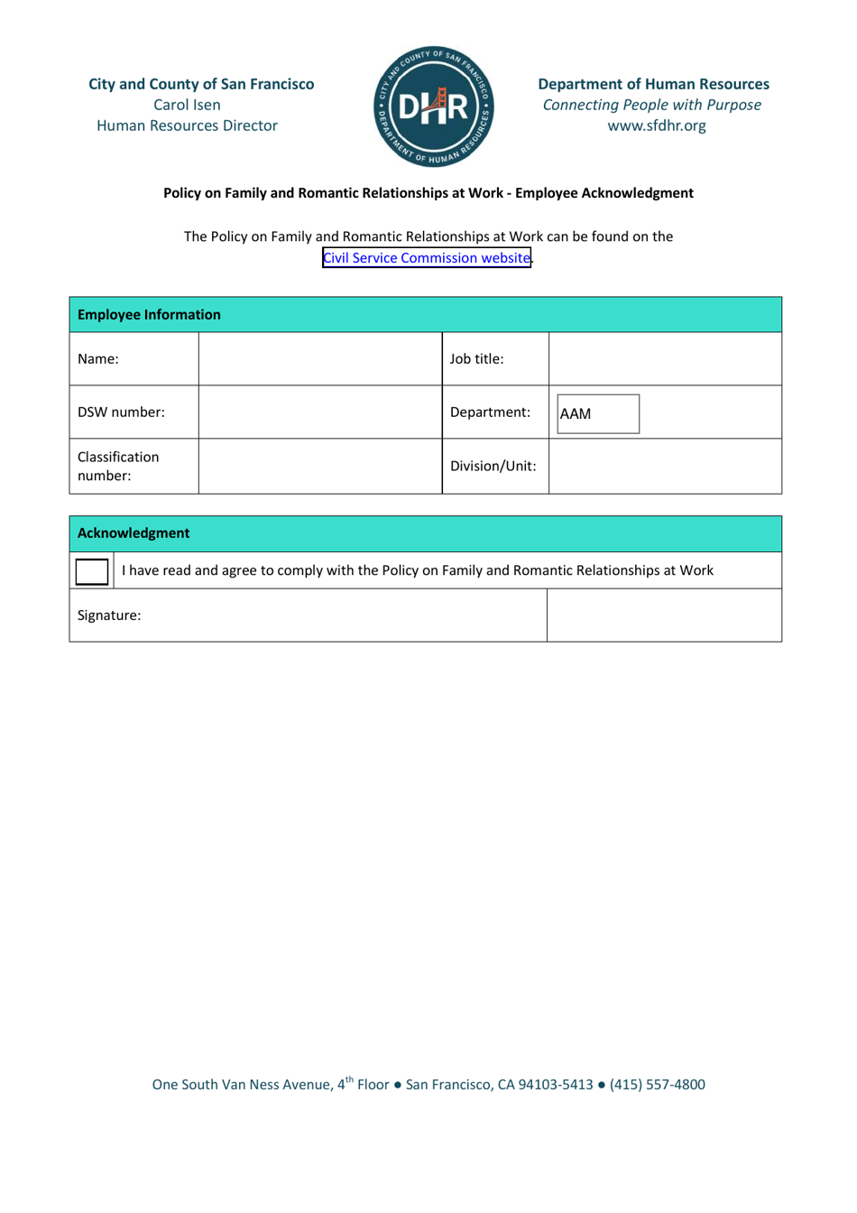 City and County of San Francisco, California Policy on Family and ...