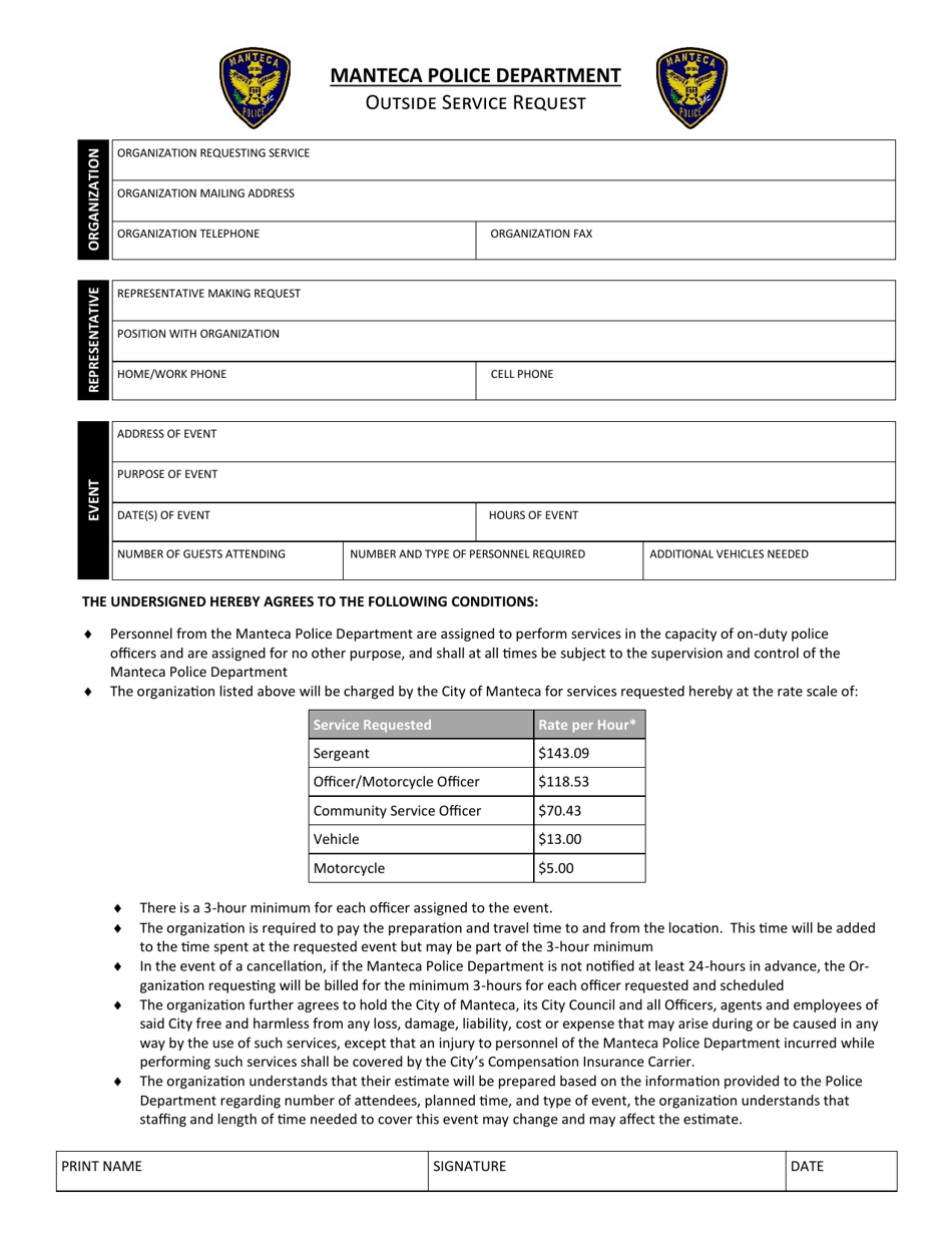 City of Manteca, California Outside Service Request - Fill Out, Sign ...