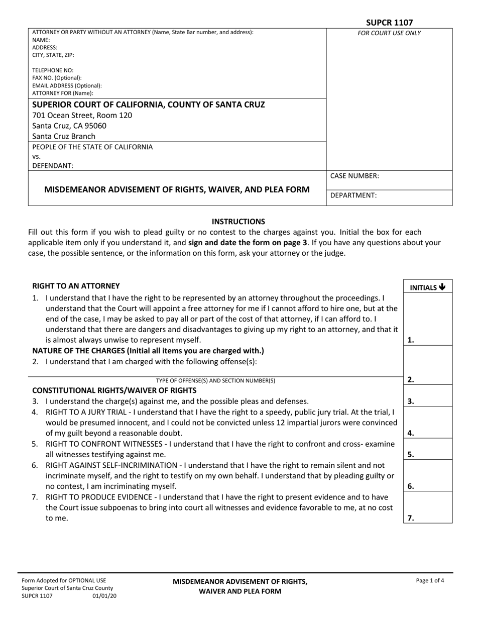 Form SUPCR1107 - Fill Out, Sign Online and Download Printable PDF ...