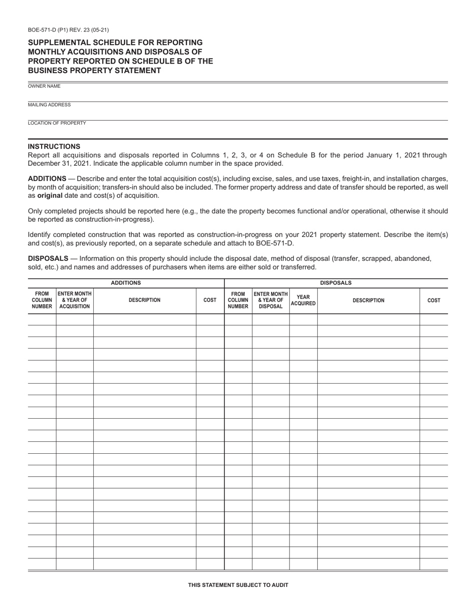 Form BOE-571-D - Fill Out, Sign Online and Download Fillable PDF ...