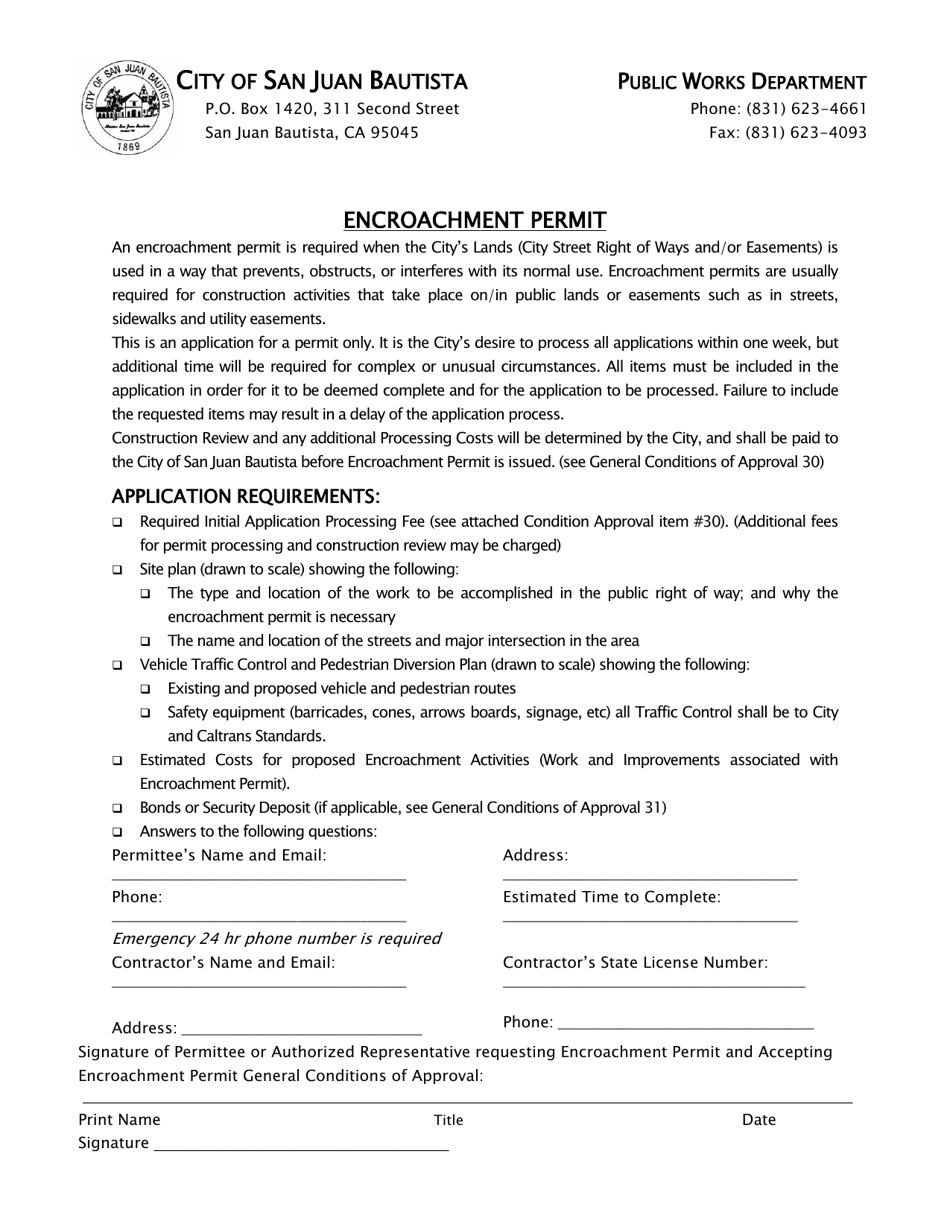 City of San Juan Bautista, California Encroachment Permit Application ...