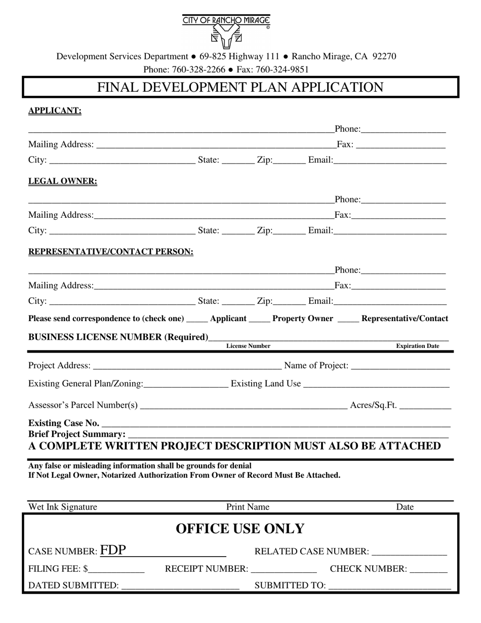 City of Rancho Mirage, California Final Development Plan Application ...