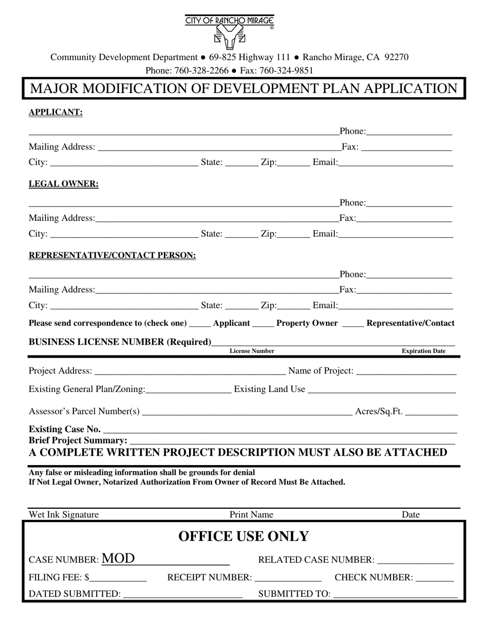 City of Rancho Mirage, California Major Modification of Development ...