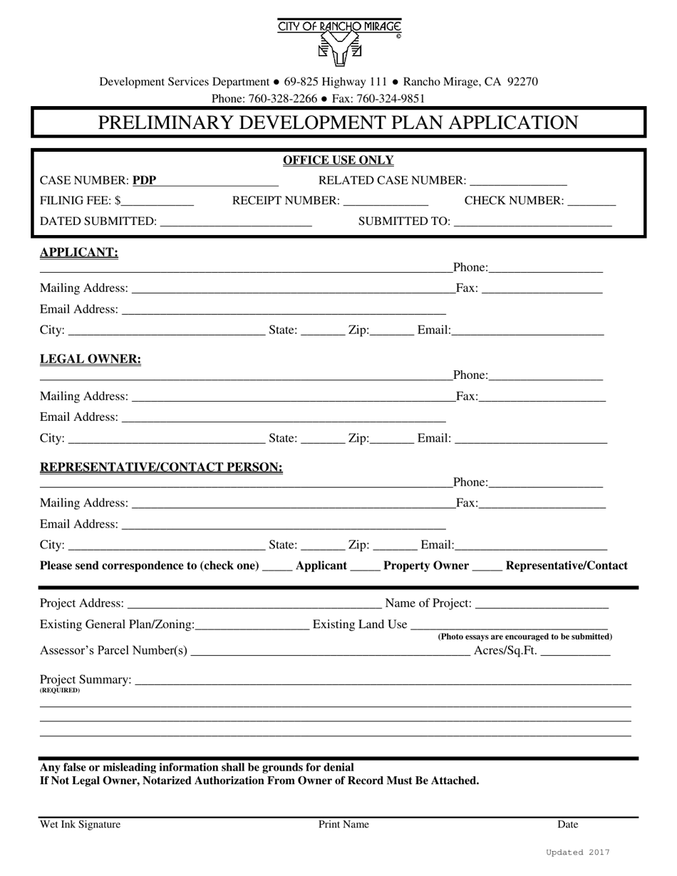 City of Rancho Mirage, California Preliminary Development Plan ...