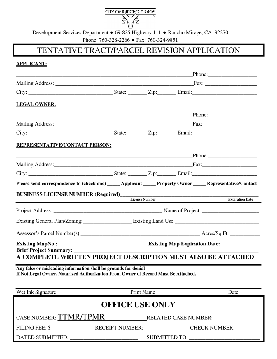 City of Rancho Mirage, California Tentative Tract/Parcel Map Revision ...