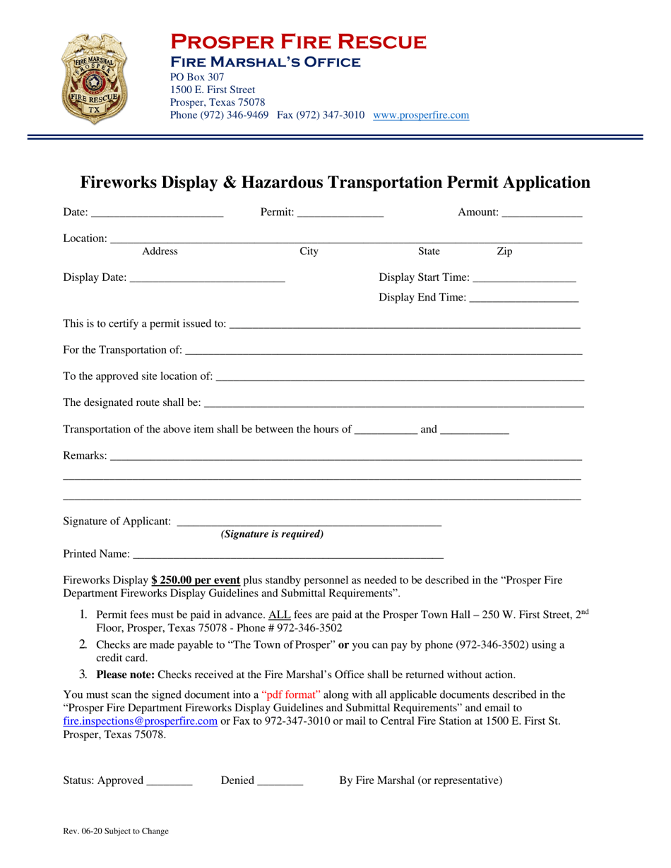 Town of Prosper, Texas Fireworks Display & Hazardous Transportation ...
