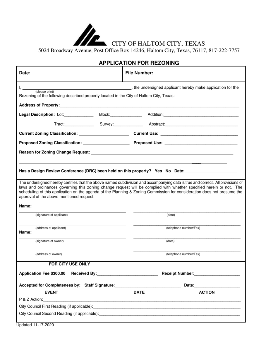 Haltom City, Texas Application for Rezoning - Fill Out, Sign Online and ...