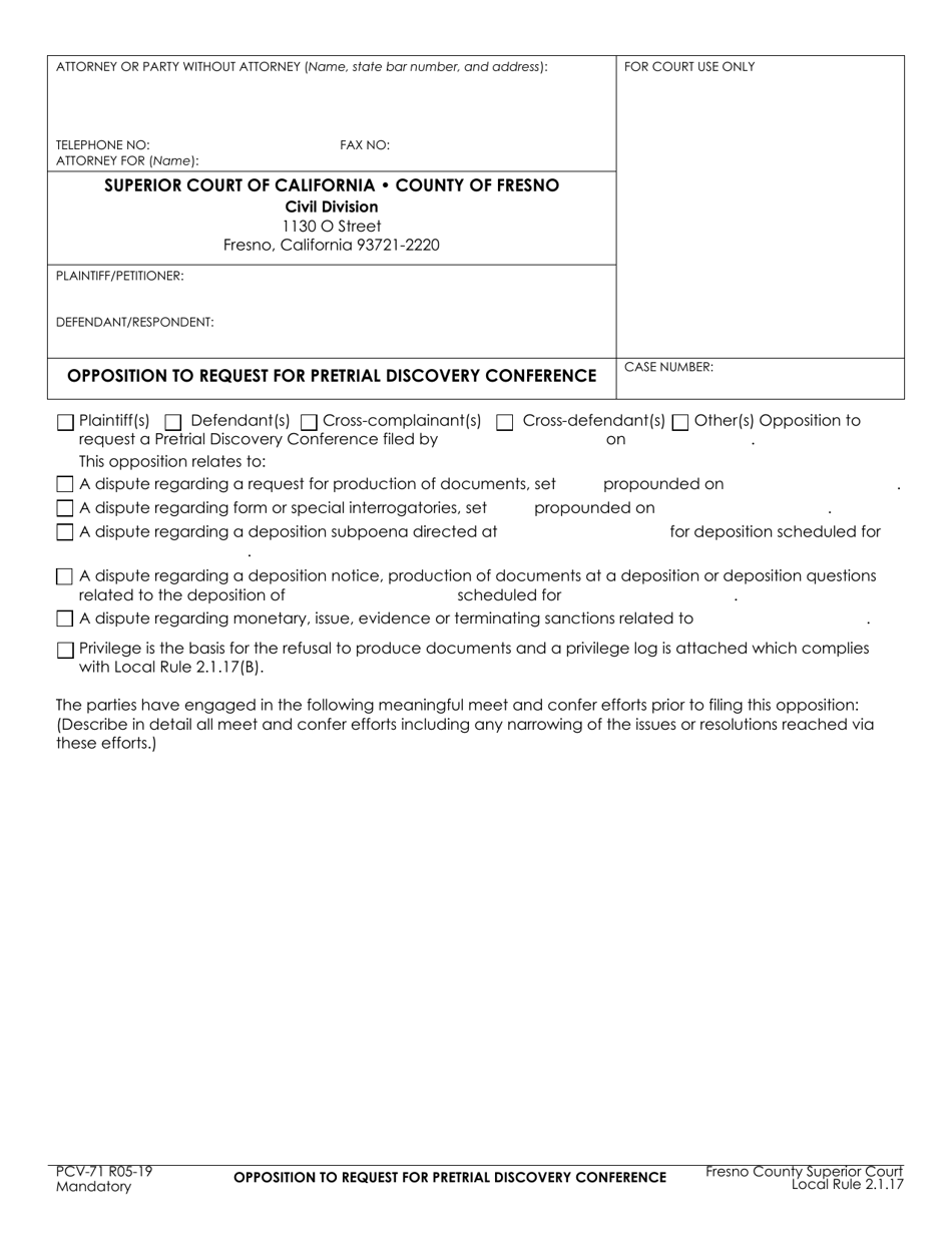 Form PCV-71 - Fill Out, Sign Online and Download Fillable PDF, County ...