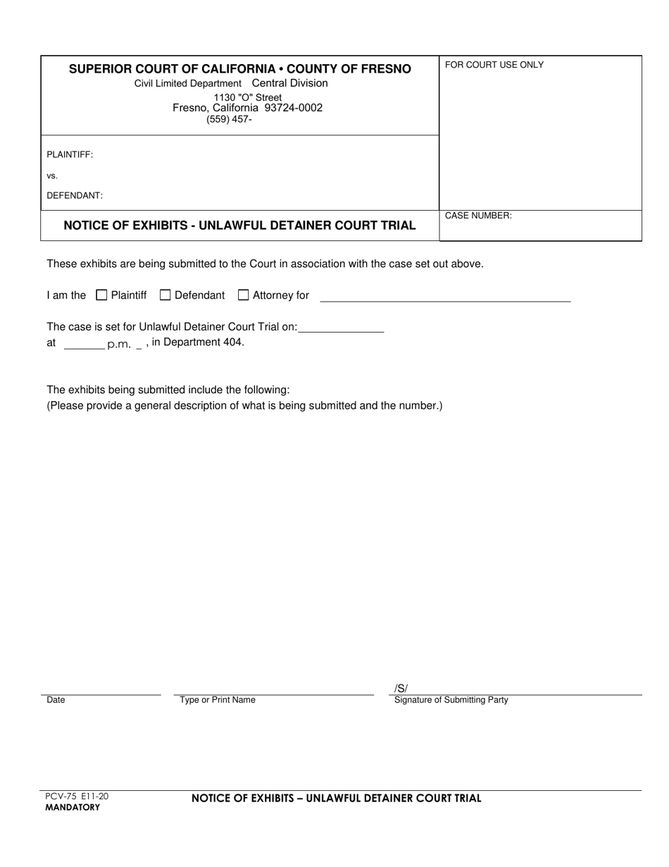 Form PCV-75 - Fill Out, Sign Online and Download Fillable PDF, County ...