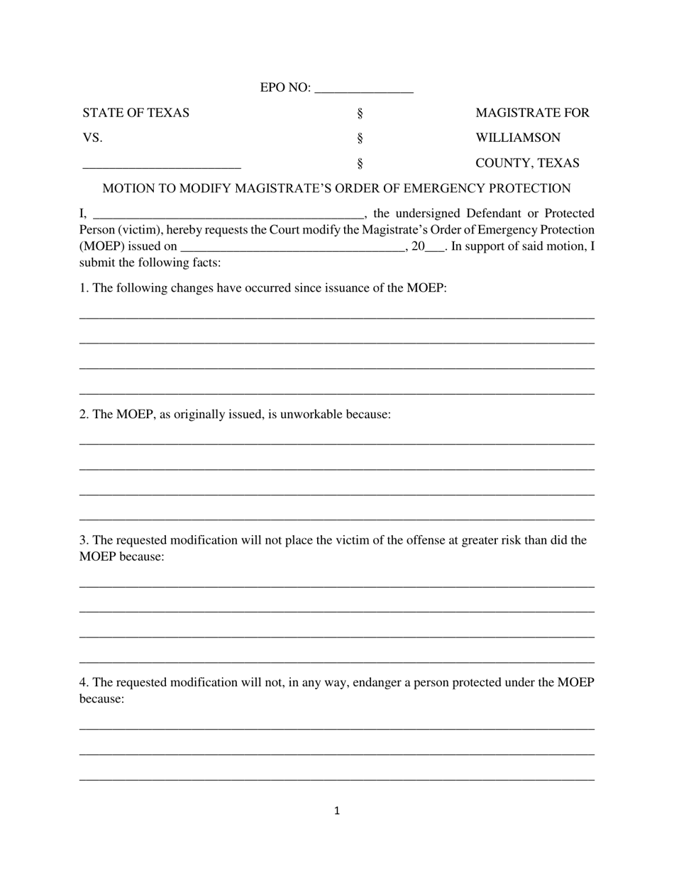 Williamson County, Texas Motion to Modify Magistrate's Order of ...