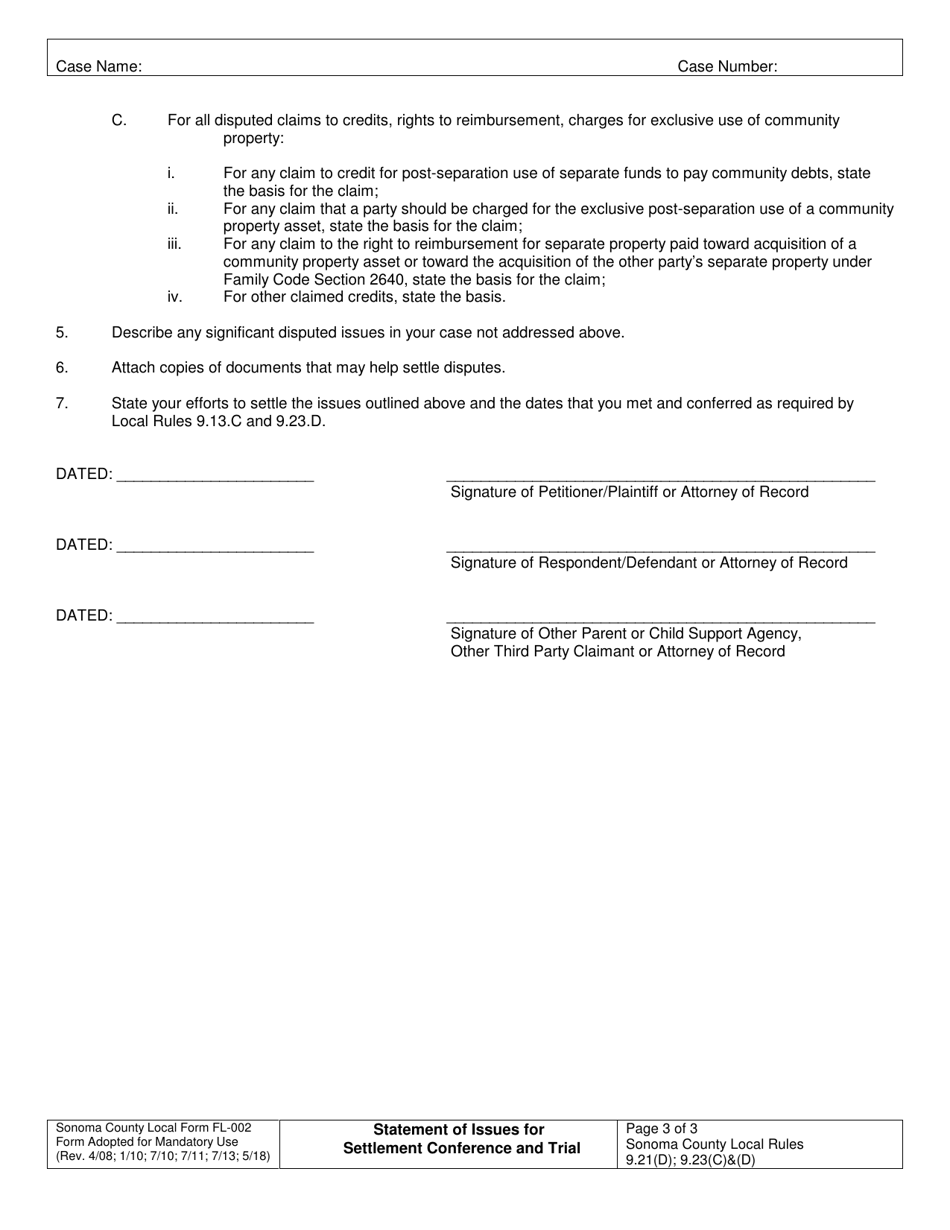 Form FL-002 - Fill Out, Sign Online and Download Fillable PDF, County ...