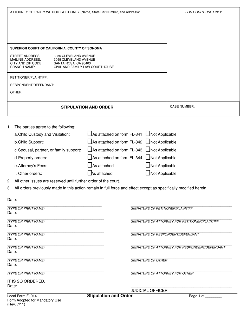 Form FL-014 - Fill Out, Sign Online and Download Fillable PDF, County ...