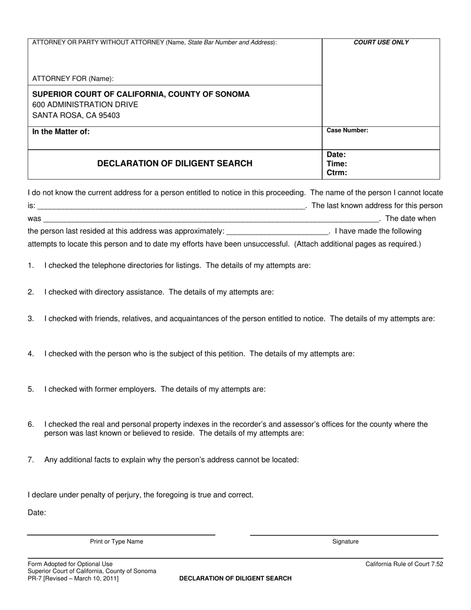 Form PR-7 - Fill Out, Sign Online and Download Fillable PDF, County of ...