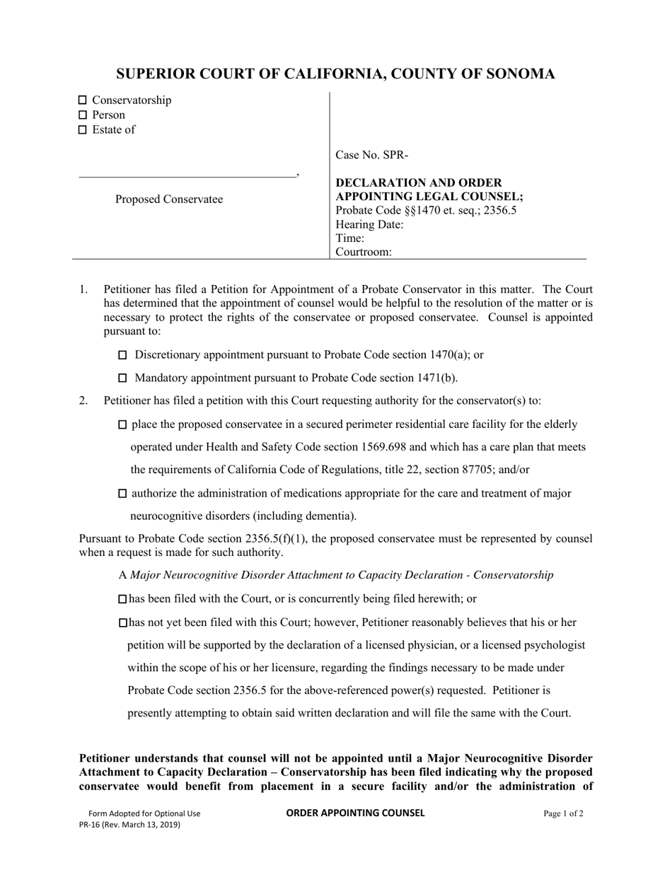 Form PR-16 - Fill Out, Sign Online and Download Fillable PDF, County of ...