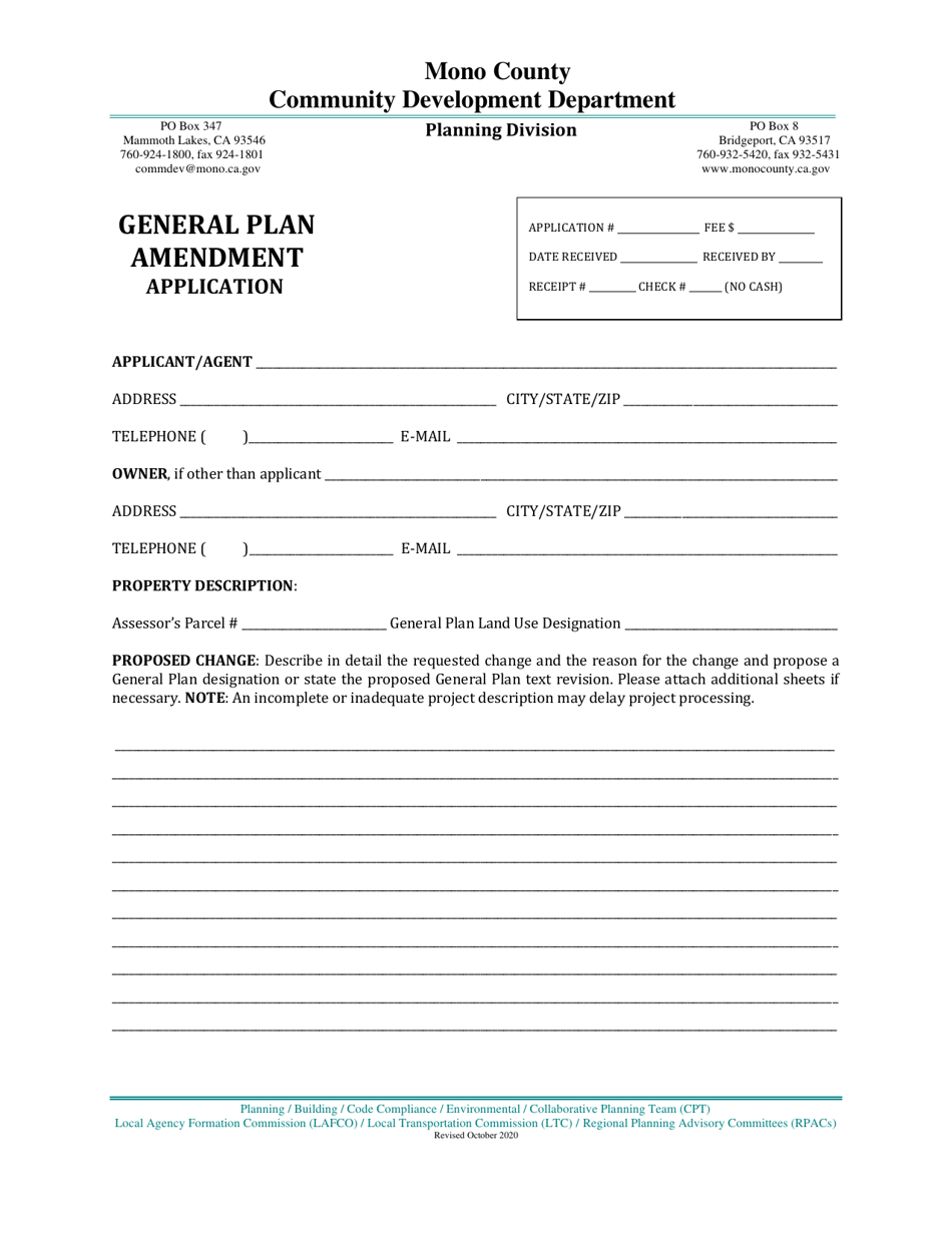 Mono County, California General Plan Amendment Application - Fill Out ...