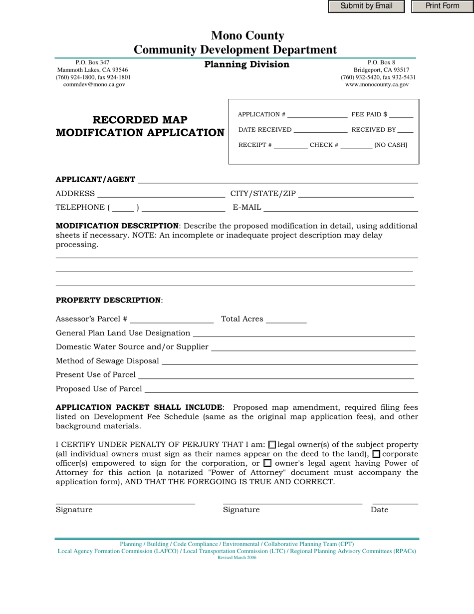 Mono County, California Recorded Map Modification Application - Fill ...