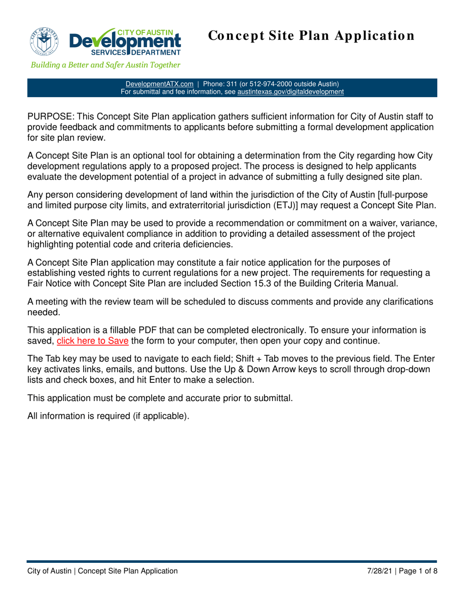 City of Austin, Texas Concept Site Plan Application - Fill Out, Sign ...