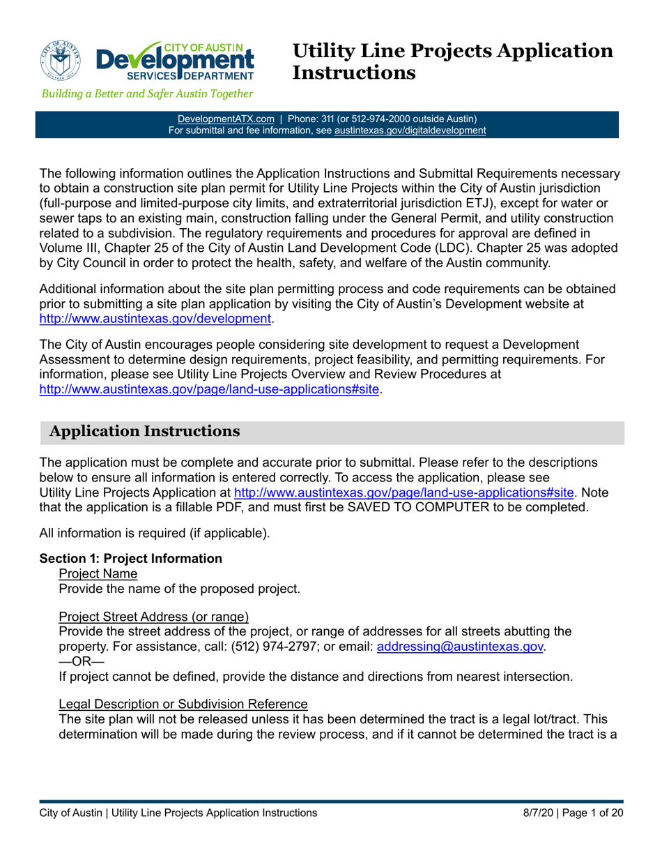 Download Instructions for Utility Line Projects Application PDF ...