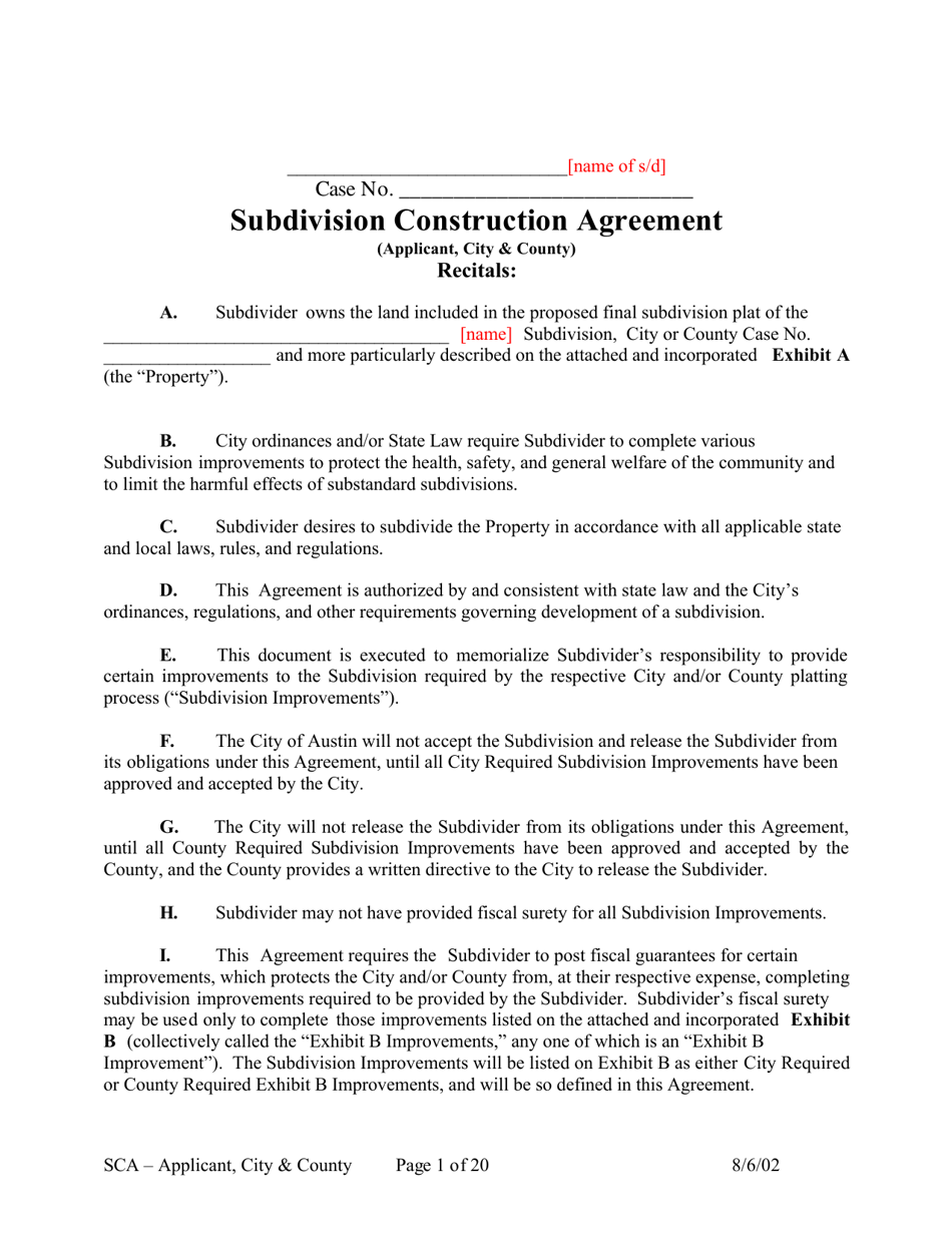 City of Austin, Texas Subdivision Construction Agreement (Applicant ...