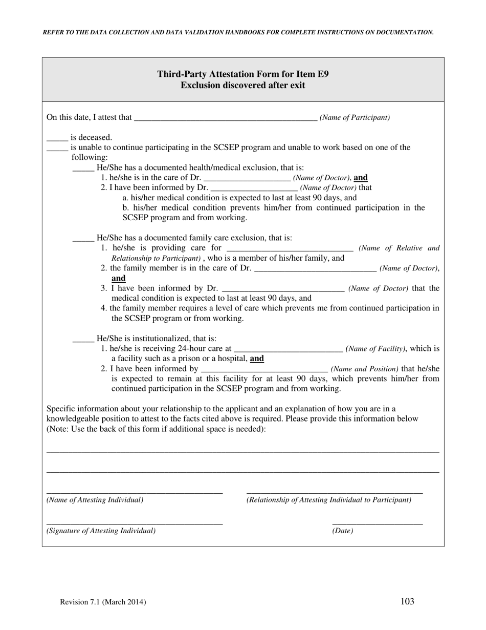 North Carolina Third-Party Attestation Form for Item E9 - Exclusion ...