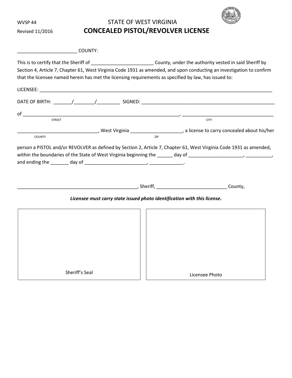 WVSP Form 44 - Fill Out, Sign Online and Download Fillable PDF, West Virginia | Templateroller