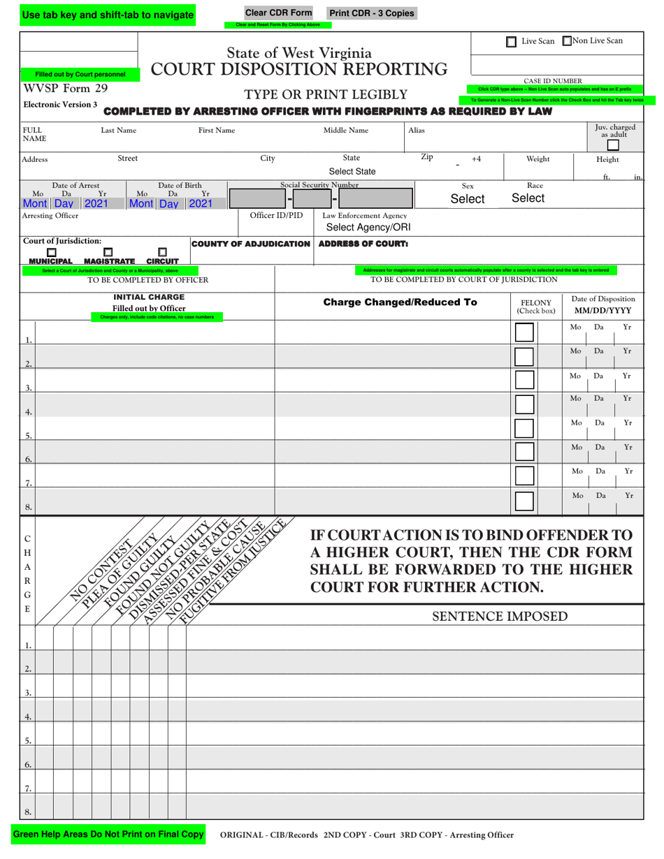 WVSP Form 29 - Fill Out, Sign Online and Download Fillable PDF, West Virginia | Templateroller