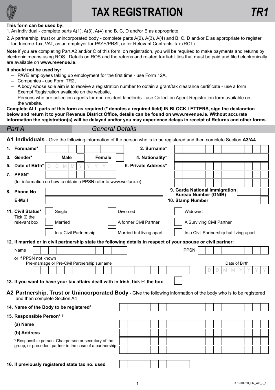 Form TR1 Fill Out Sign Online And Download Printable PDF Ireland form-tr1-fill-out-sign-online-and-download-printable-pdf-ireland