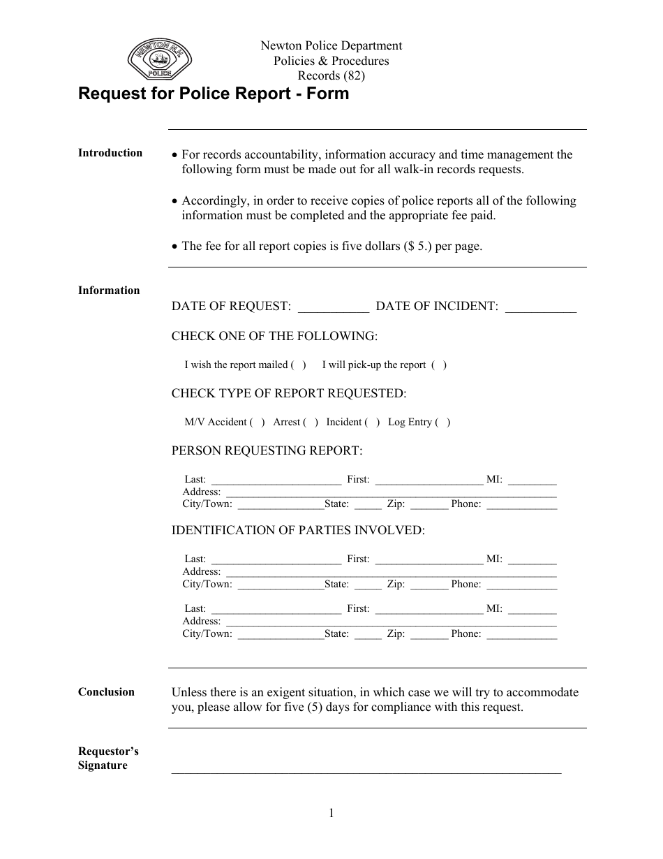 Printable Police Report Form