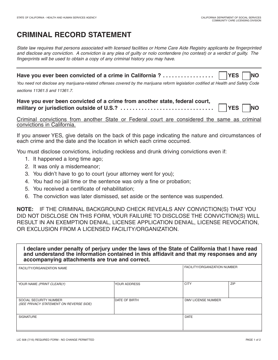 Form LIC508 - Fill Out, Sign Online and Download Fillable PDF ...