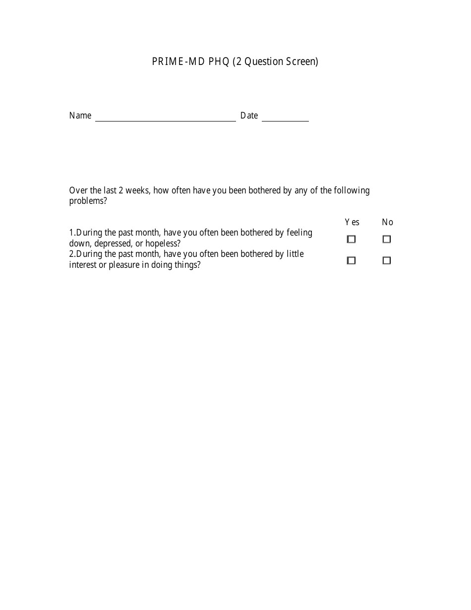 Prime-Md Phq Form (2 Question Screen) - Fill Out, Sign Online and ...