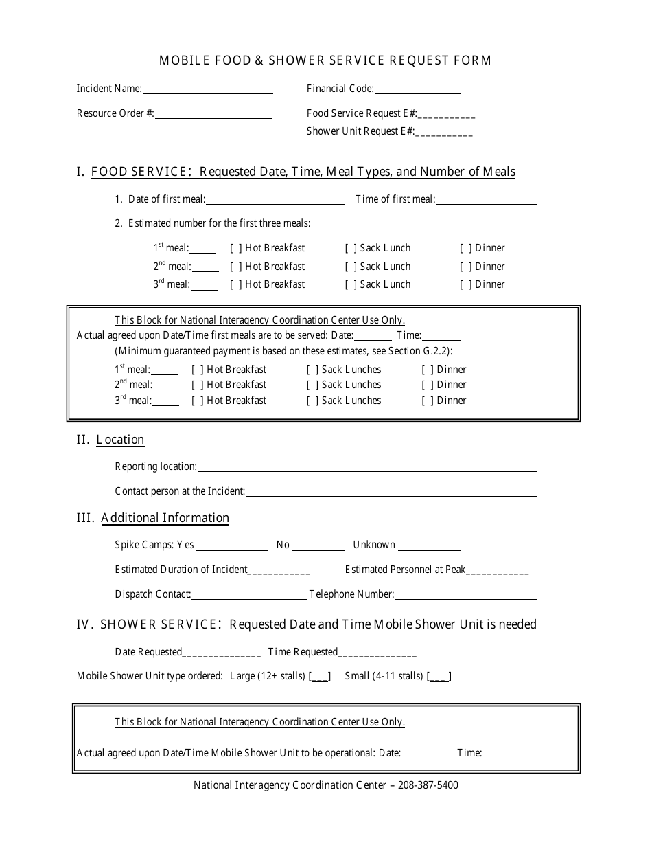 Mobile Food and Shower Service Request Form - Fill Out, Sign Online and ...