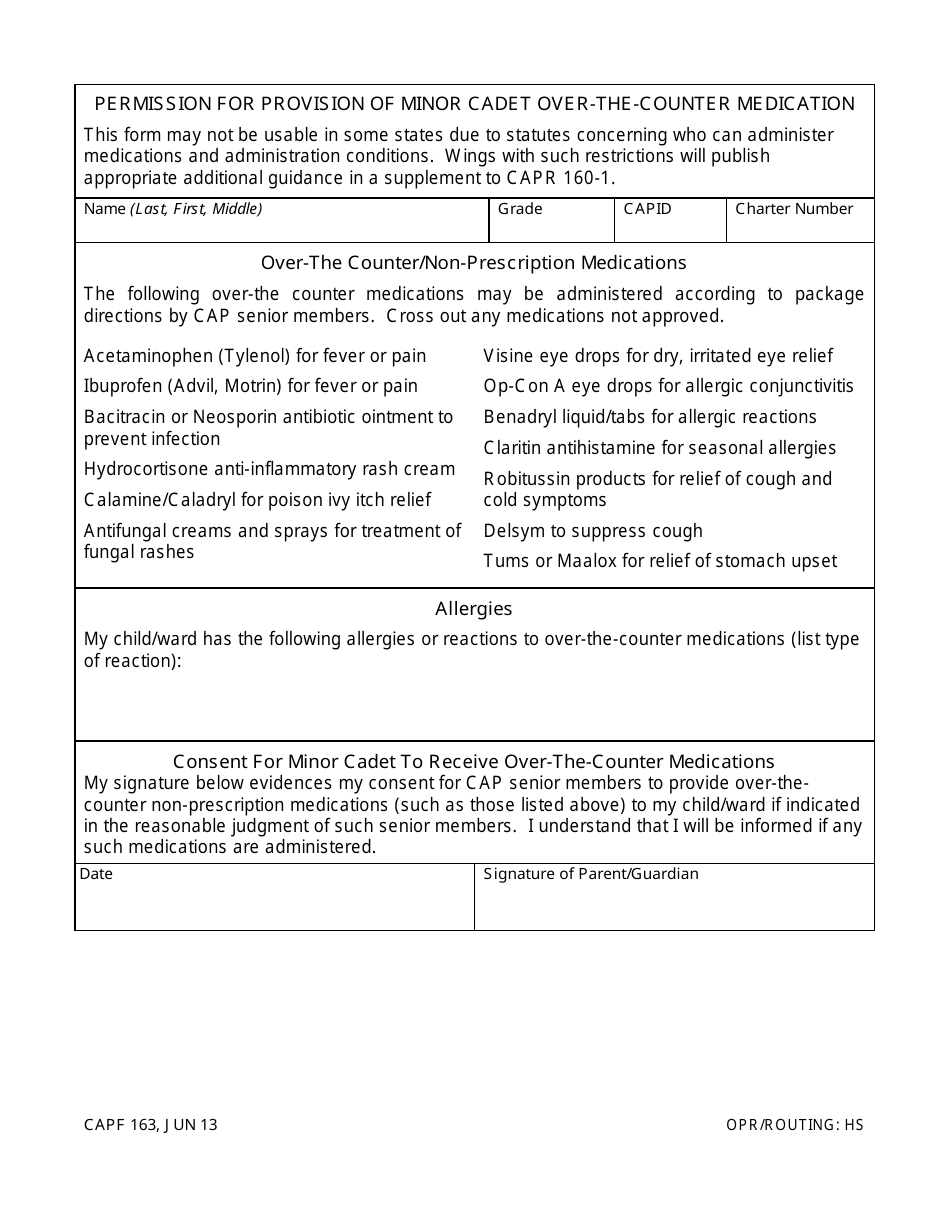 CAP Form 163 - Fill Out, Sign Online and Download Fillable PDF ...