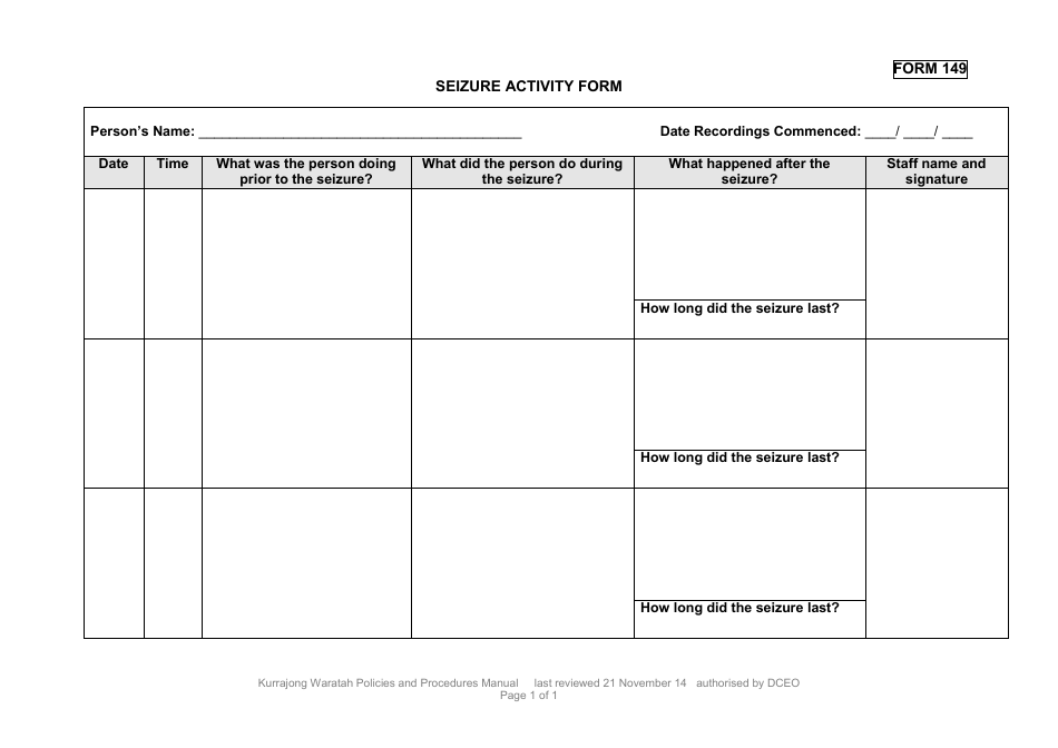Seizure Activity Form - Fill Out, Sign Online and Download PDF ...