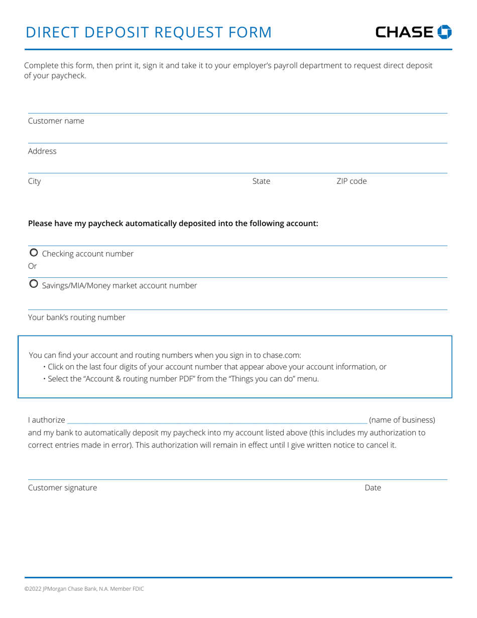 Chase Direct Deposit Form Fill Out Sign Online And Download PDF
