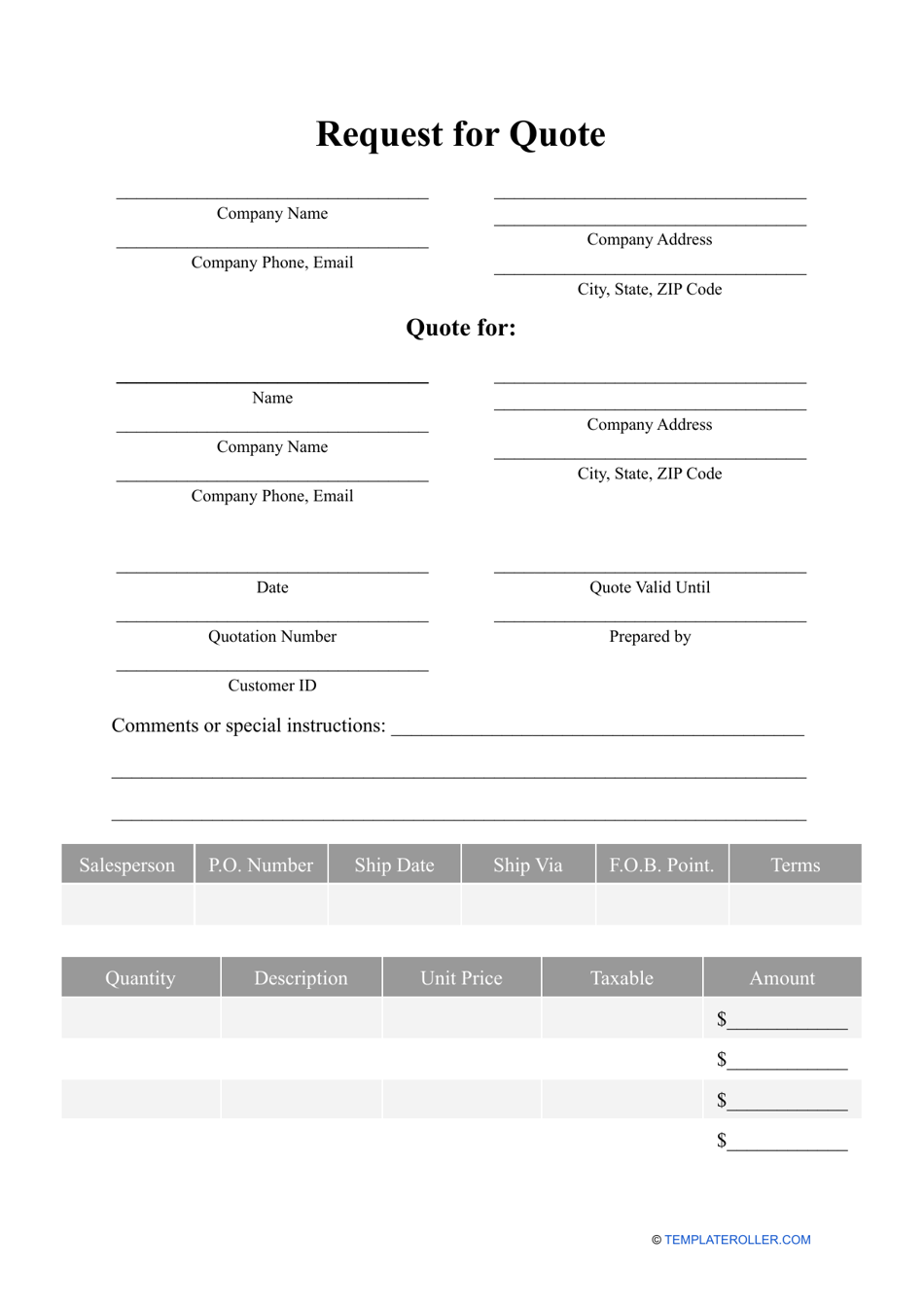 Request for Quote Template - Fill Out, Sign Online and Download PDF ...