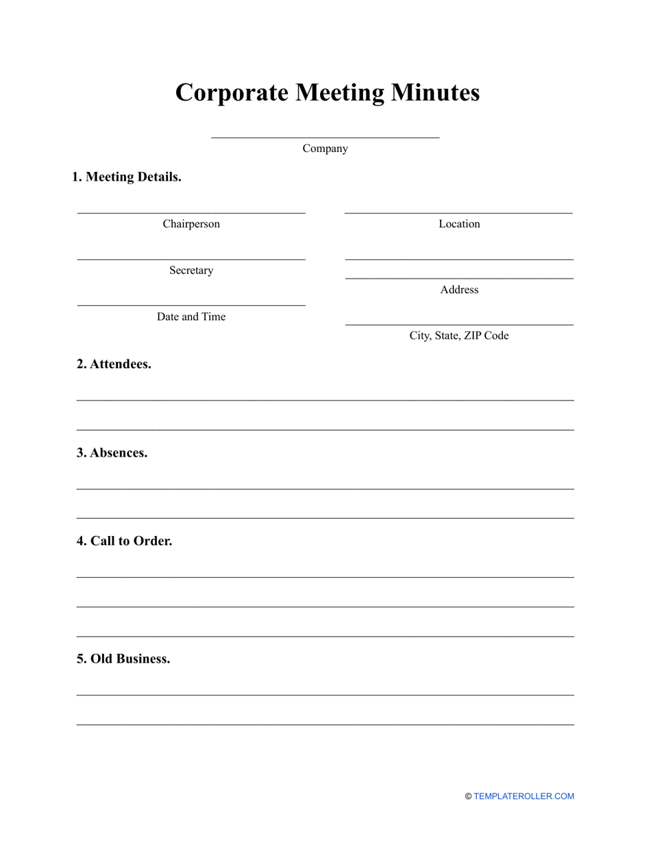 Corporate Meeting Minutes Template - Fill Out, Sign Online and Download ...