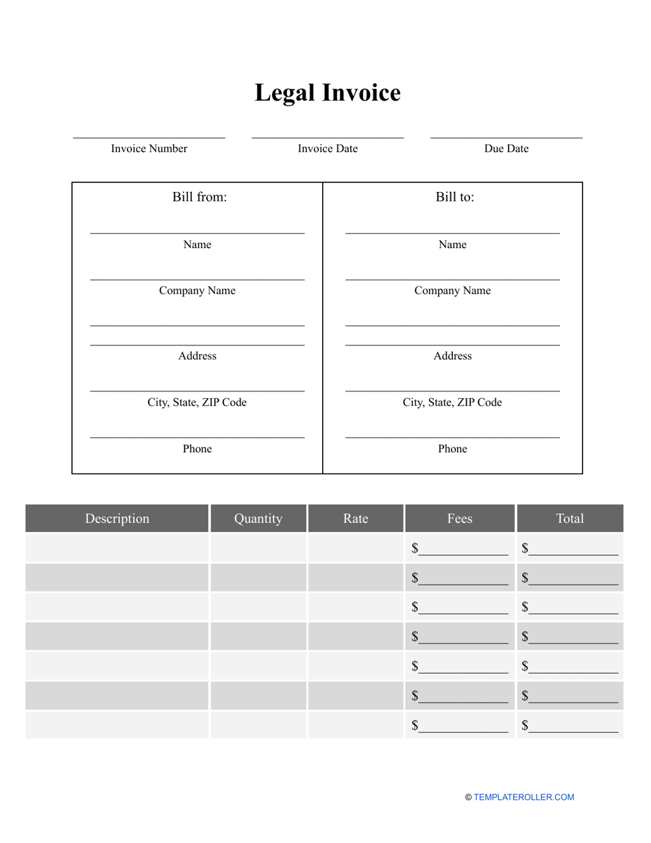Legal Invoice Template - Fill Out, Sign Online and Download PDF ...