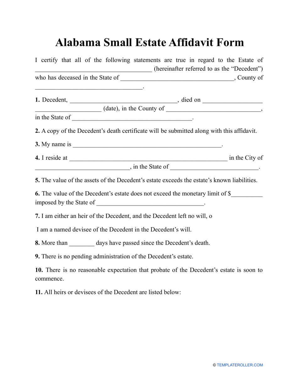 Alabama Small Estate Affidavit Form - Fill Out, Sign Online and ...