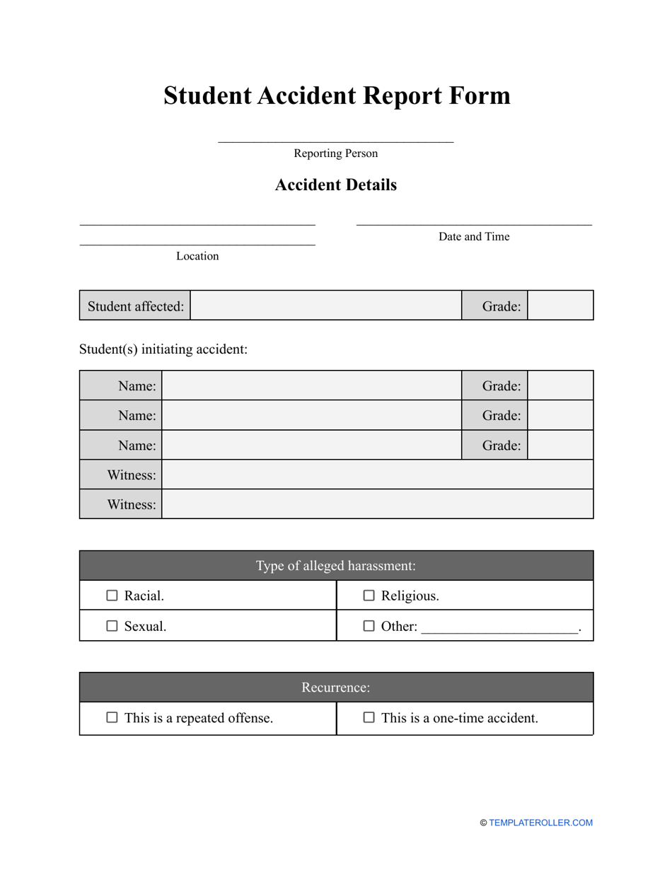 Student Accident Report Form - Table - Fill Out, Sign Online and Download PDF | Templateroller