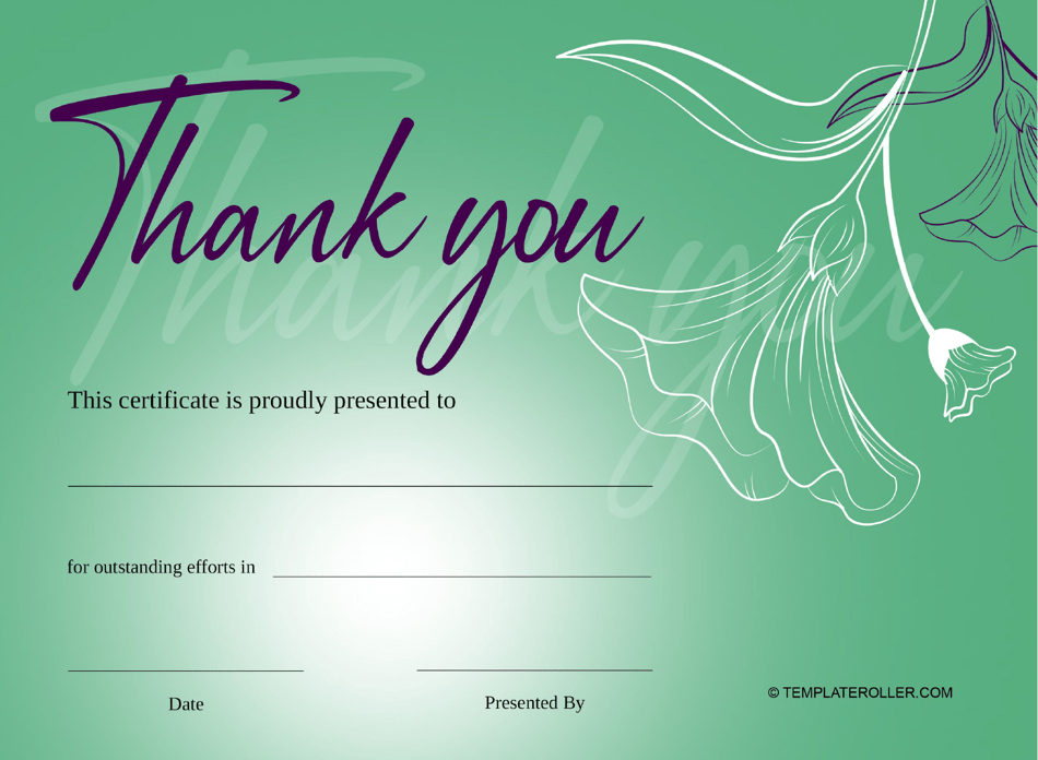 Thank You Certificate Template - Green Download Printable PDF ...