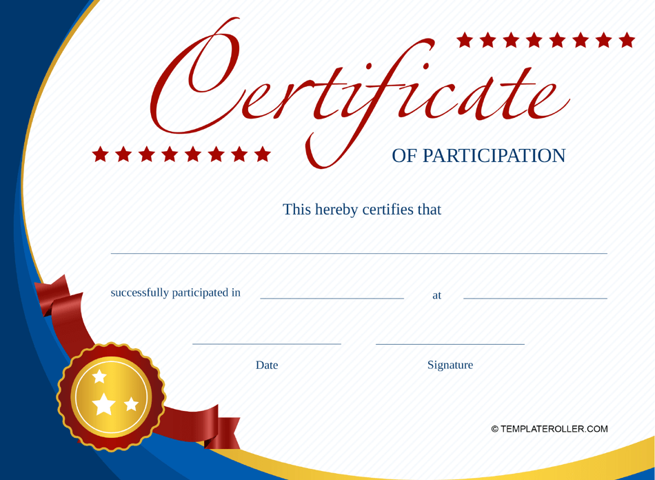 Certificate of Participation Template - Blue and Red Download Printable ...